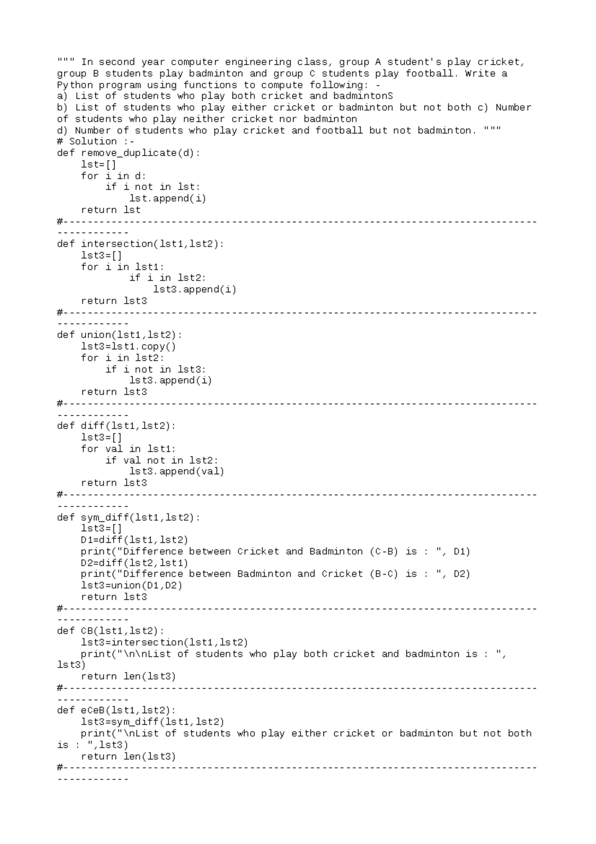 Fdsp1 - Practical Codes - """ In second year computer engineering class, group A - Studocu