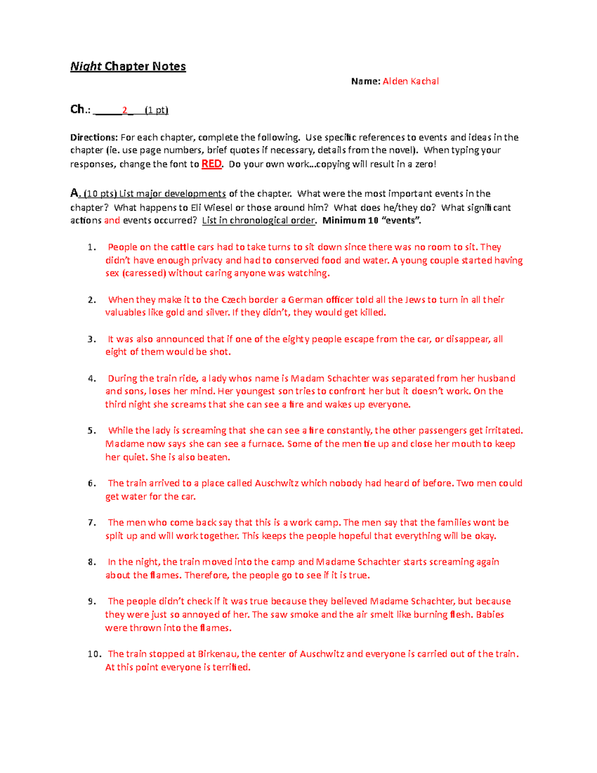 Chapter 2 Knight Notes - Night Chapter Notes Name: Alden Kachal Ch ...
