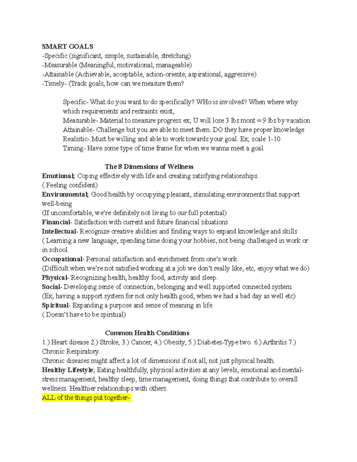 NHS- Class 3 Topic 1 - Lecture notes 1-3 - SMART GOALS -Specific ...