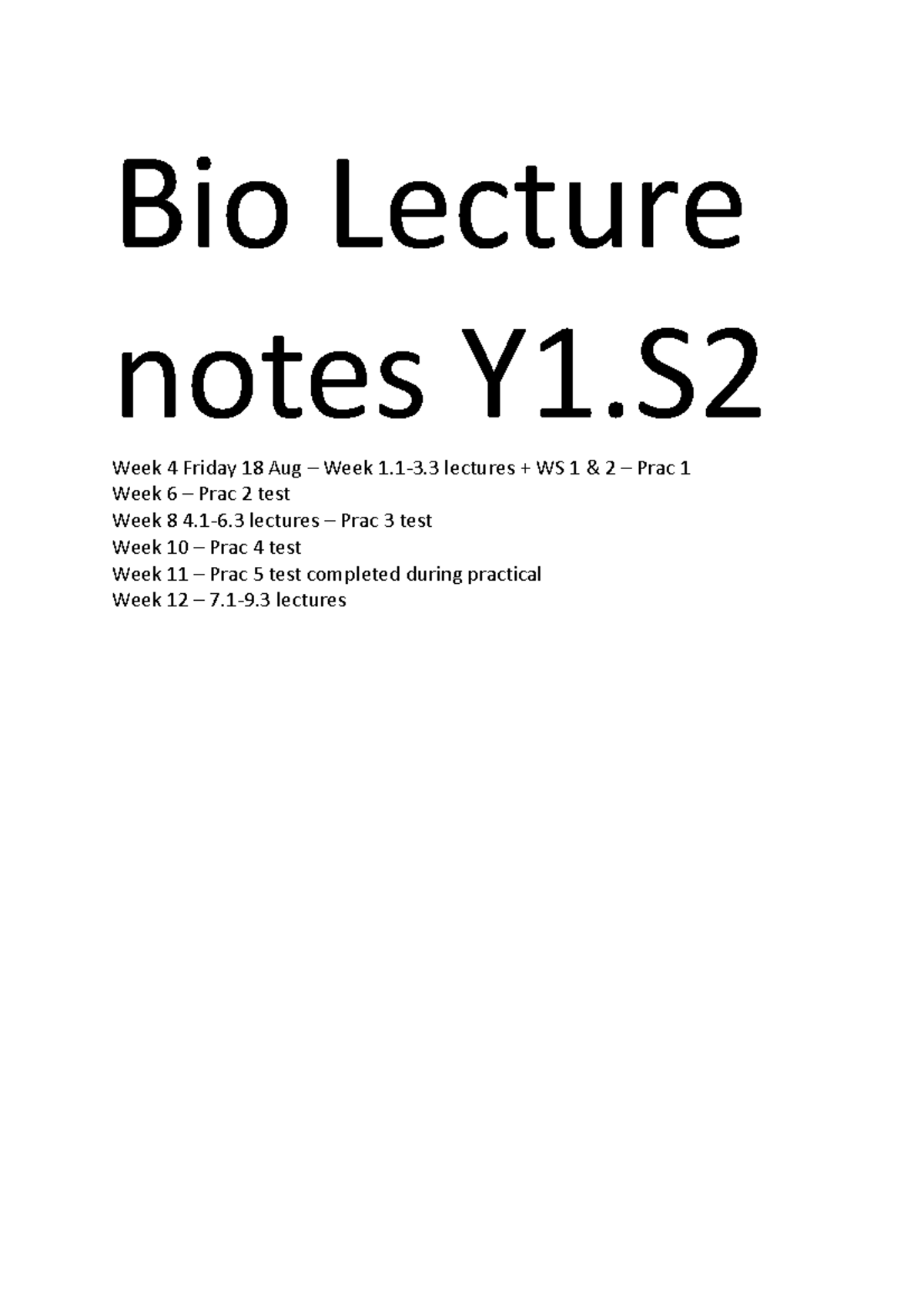 Bio Lecture notes Y1.S2 - Bio Lecture notes Y1 Week 4 Friday 18 Aug ...