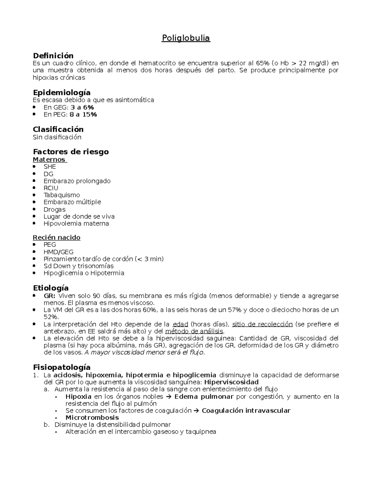 Resumen Poliglobulia - Definición, Epidermiología, Clasificación ...
