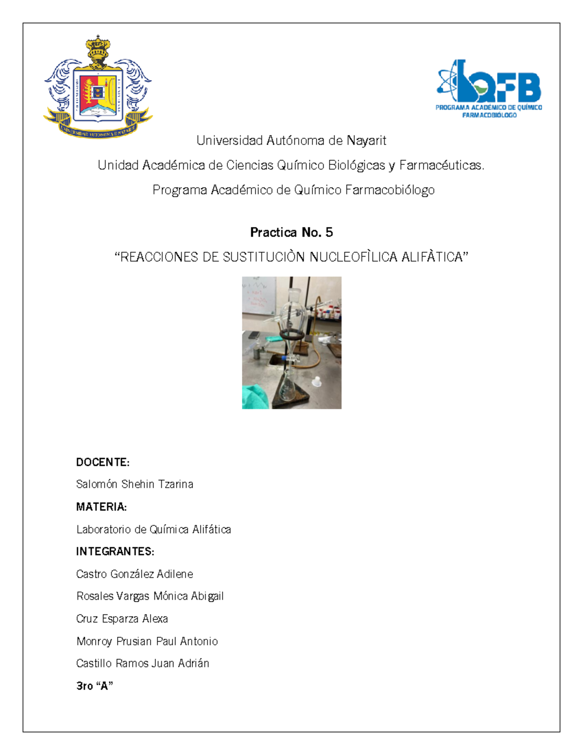 Practica 5 QA SN 1 Y 2 - Universidad Autónoma de Nayarit Unidad ...