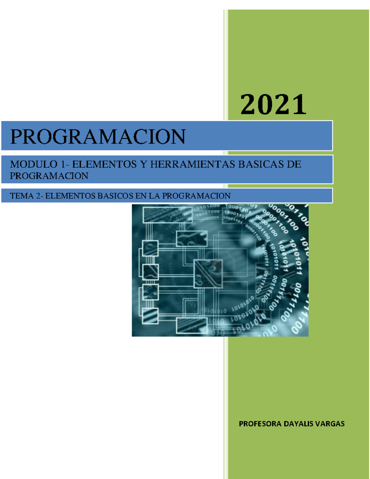 1-Elementos basicos de programacion - 2021 ####### PROFESORA DAYALIS VARGAS PROGRAMACION MODULO ...