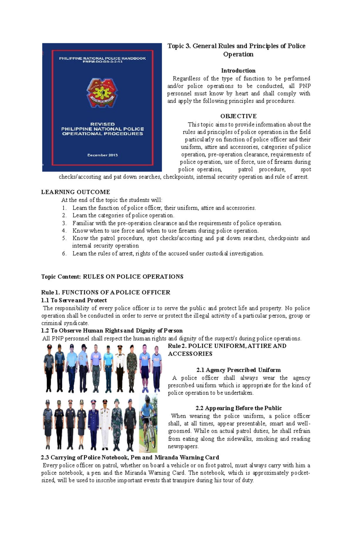 Topic 3 - STUDY WELL - Topic 3. General Rules and Principles of Police ...