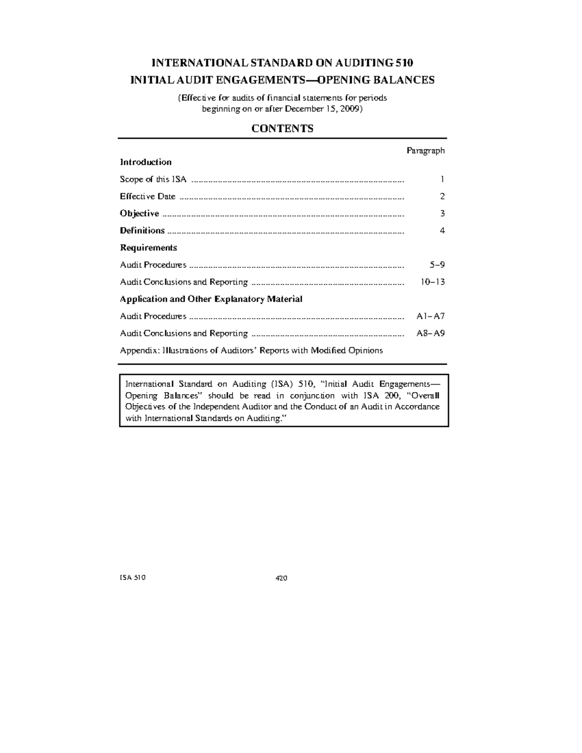 A025 2010 iaasb handbook isa 510 - ISA 510 420 INTERNATIONAL STANDARD ...