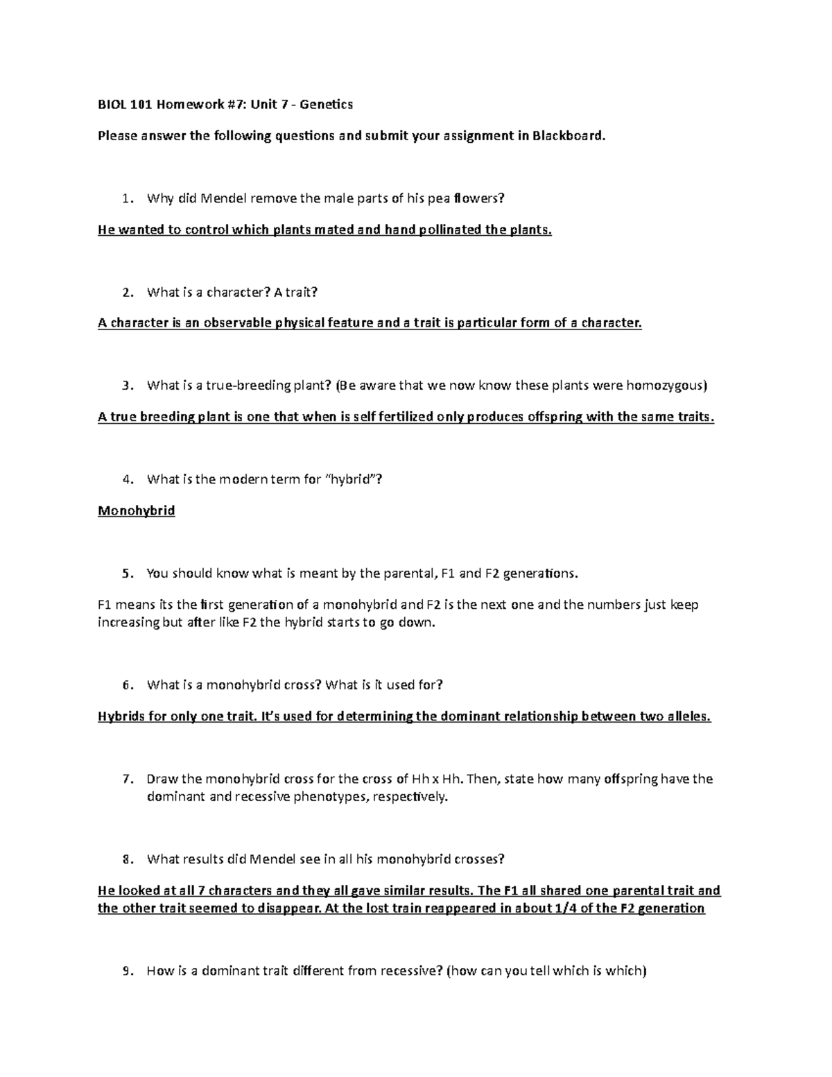 Biol 101 Hw 7 Genetics Warning Tt Undefined Function 32 Biol 101 Homework 7 Unit 7