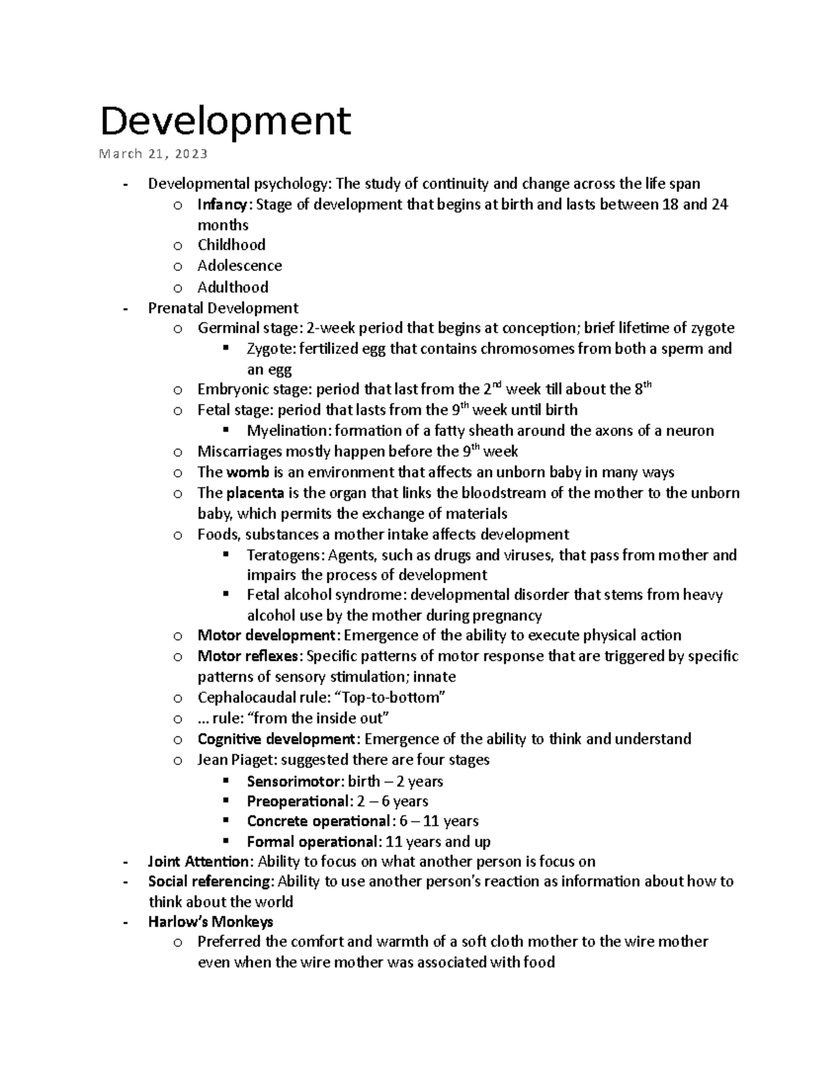 Development 1 - Dr. Frame - Development March 21, 2023 Developmental ...