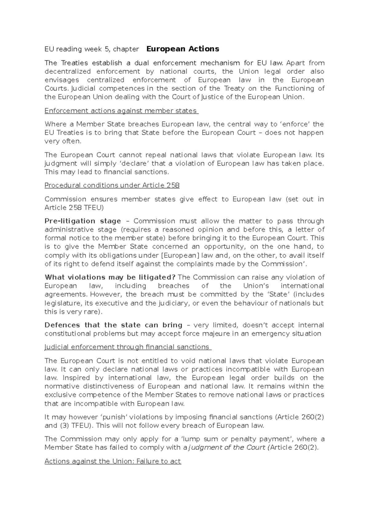 Reading week 5 chapter 8 European actions - EU reading week 5, chapter ...