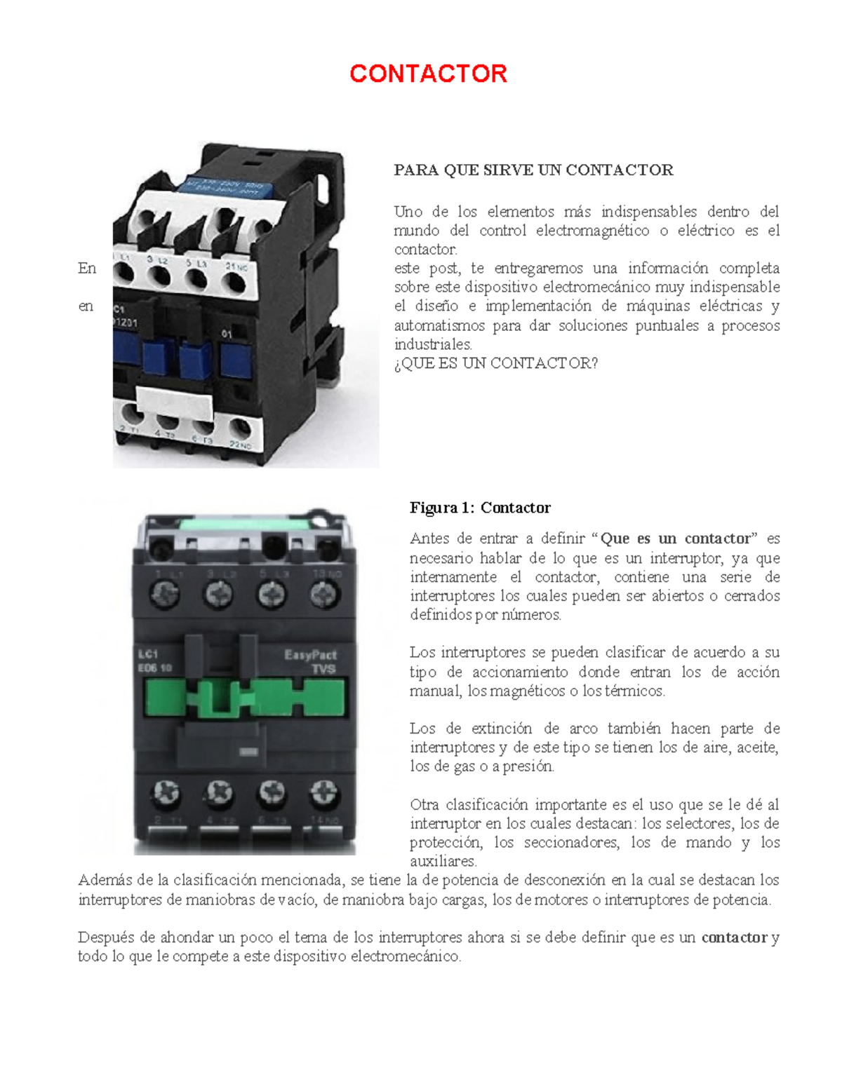 1 Contactores - CONTACTOR PARA QUE SIRVE UN CONTACTOR Uno de los ...
