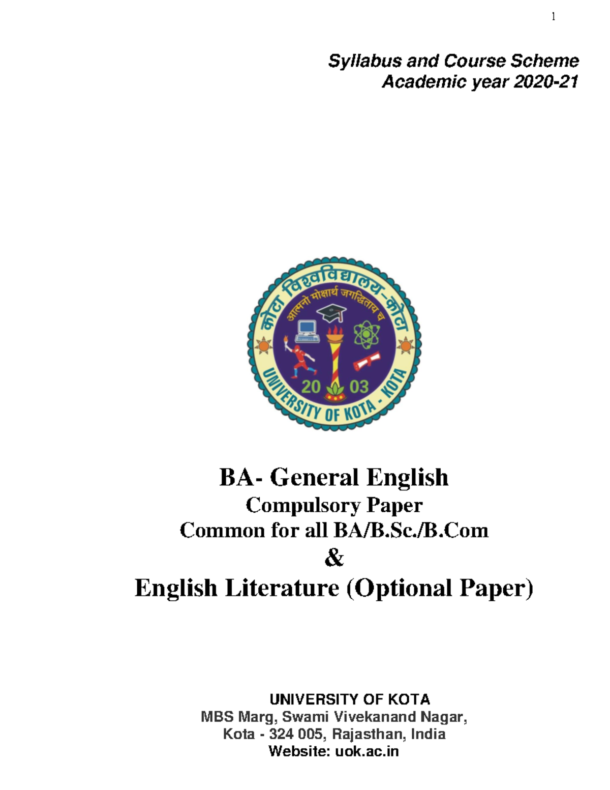 744 B.A. English Litt - Syllabus and Course Scheme Academic year 2020 ...