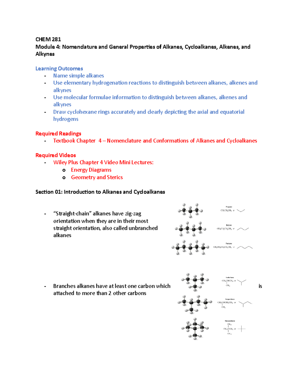 Module 4 - Nomenclature and General Properties of Alkanes, Cycloalkanes, Alkenes, and Alkynes ...