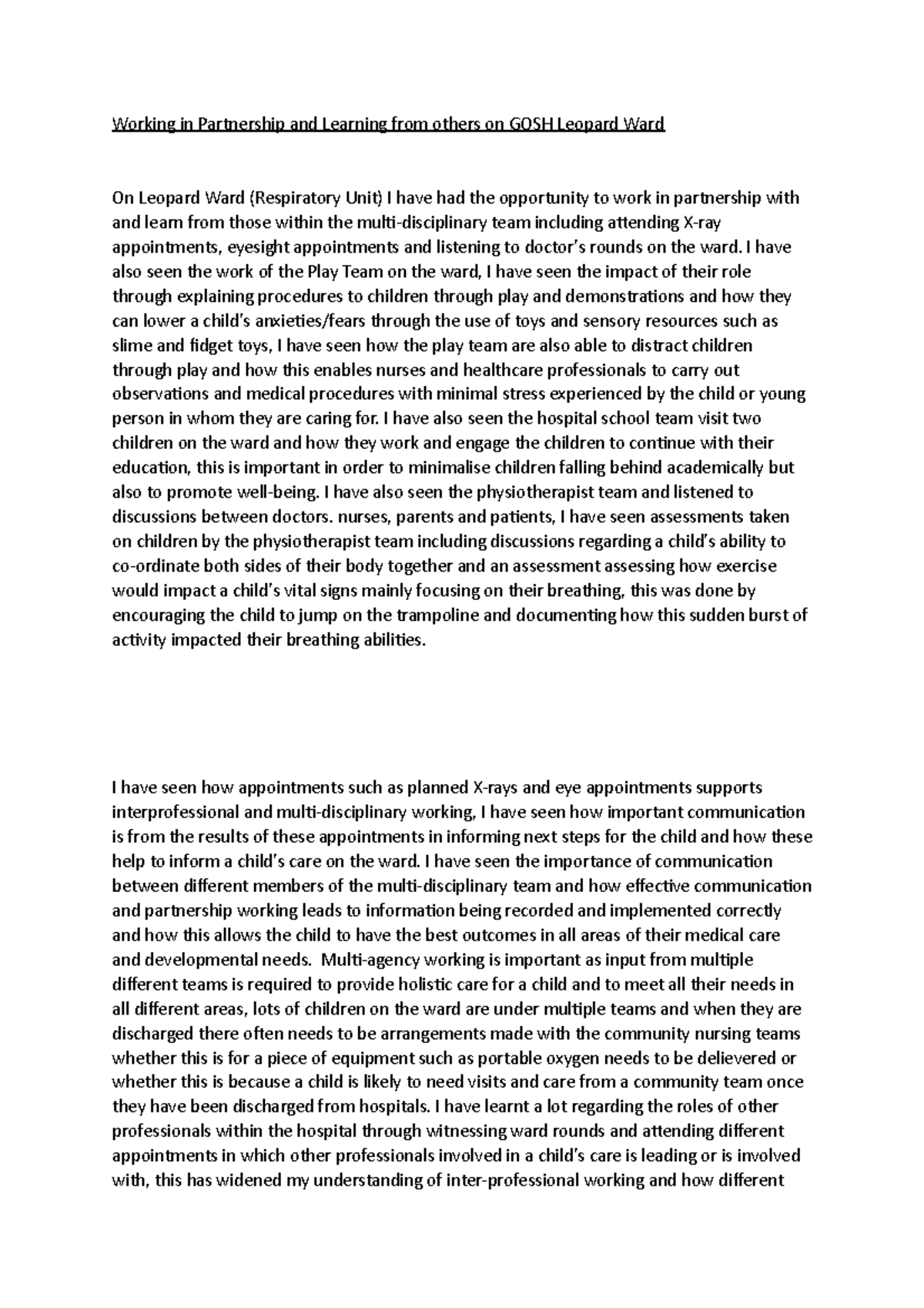 Working in Partnership and Learning from others on GOSH Leopard Ward ...