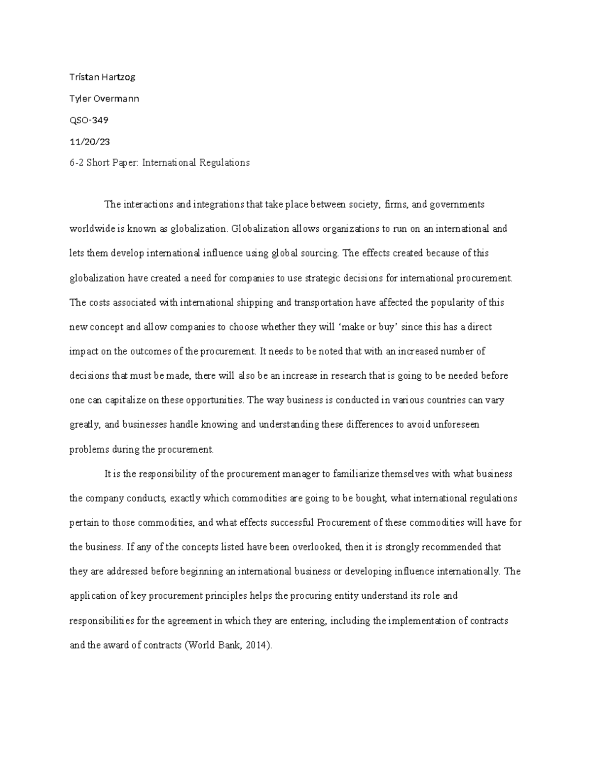 6-2 Short Paper International Regulations - Tristan Hartzog Tyler ...