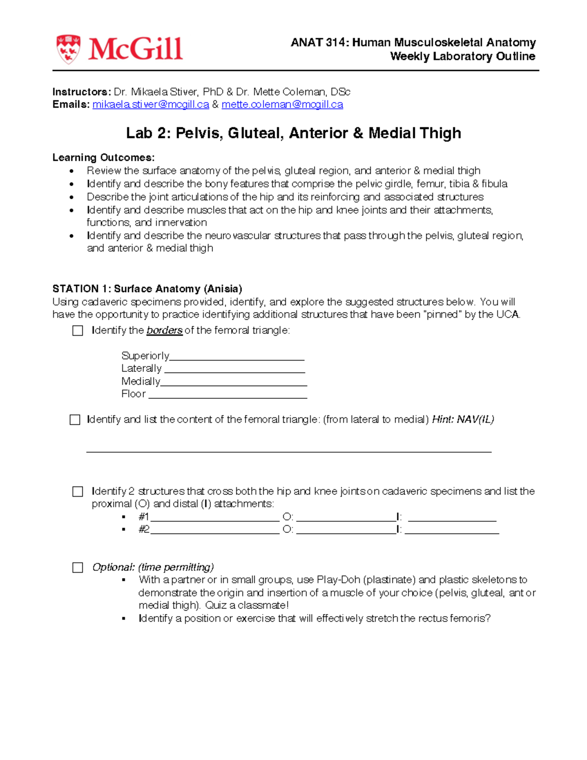 Lab 02 Outline Checklist - ANAT 314: Human Musculoskeletal Anatomy ...