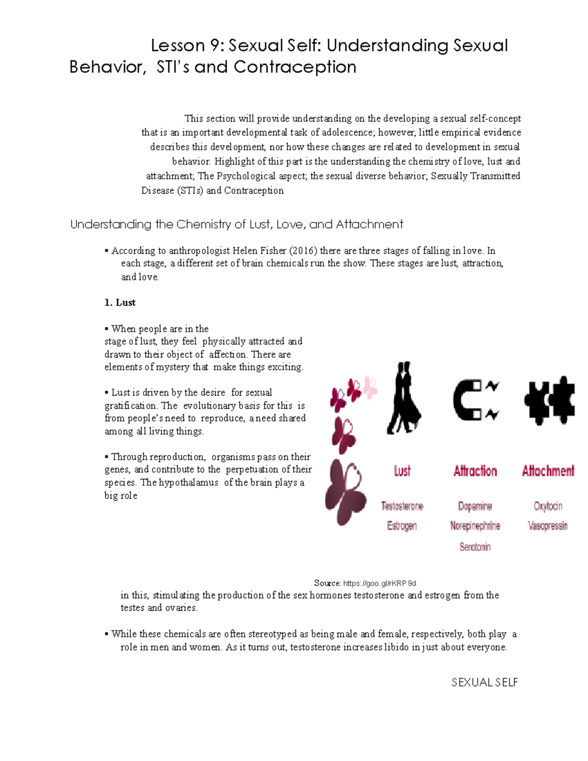 Lesson 9 Sexual Self (Understanding Sexual Behavior, STI’s and Contraception) - Lesson 9: Sexual ...