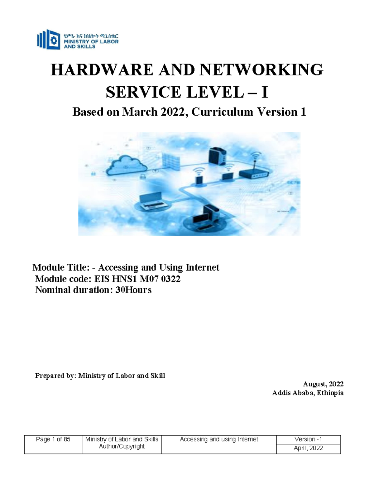 Access and Use Internet - HARDWARE AND NETWORKING SERVICE LEVEL – I Based on March 2022 ...