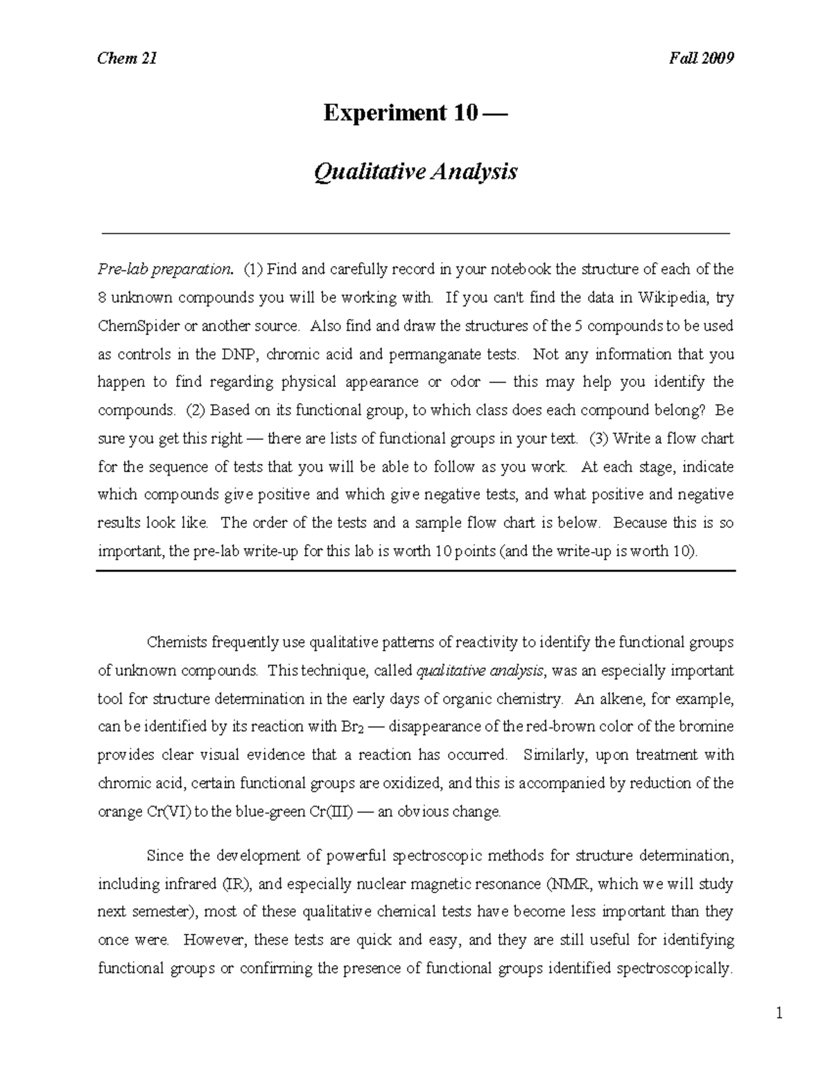 Exp10 - lab report - Chem 21 Fall 2009 Experiment 10 — Qualitative ...