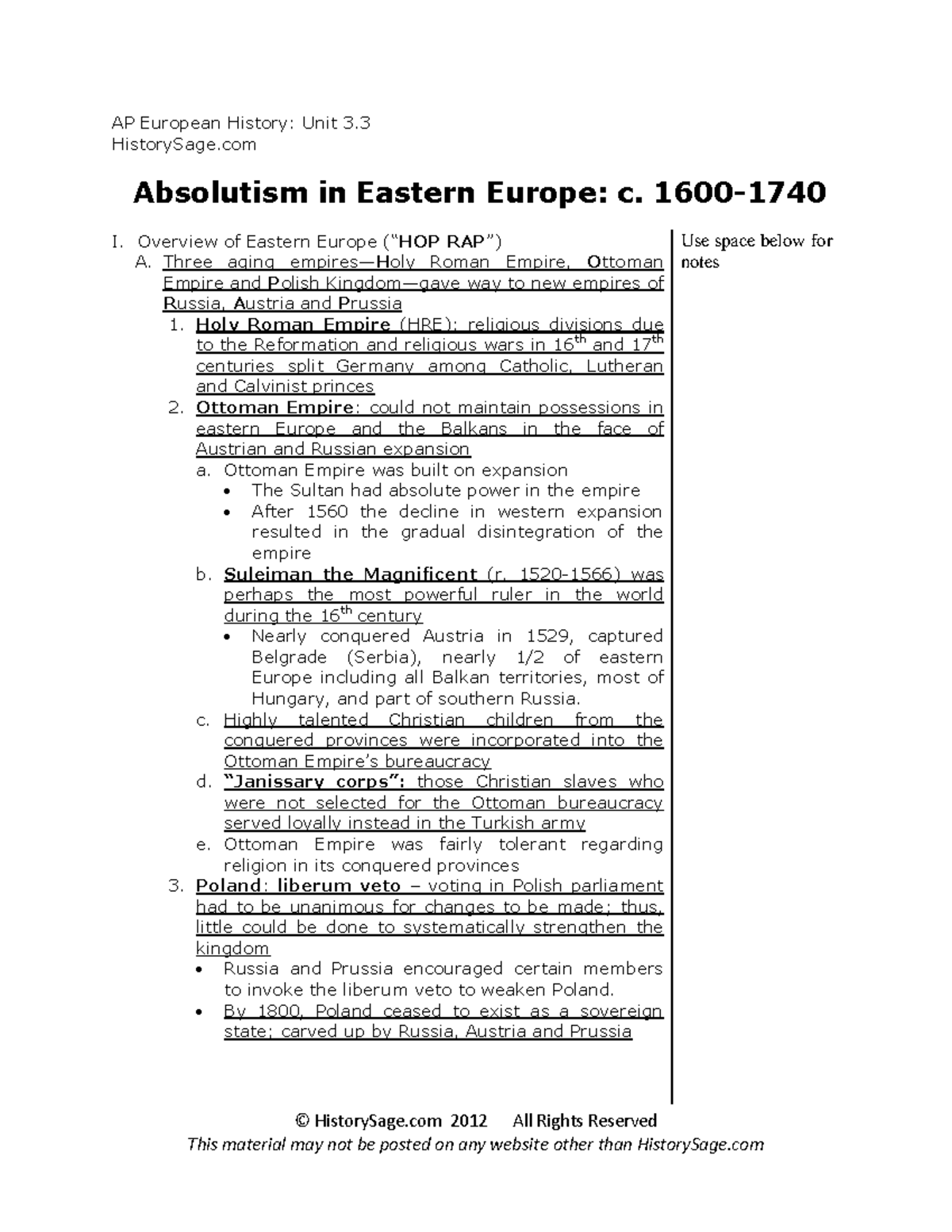 08-absolutism in eastern europe - © HistorySage 2012 All Rights ...
