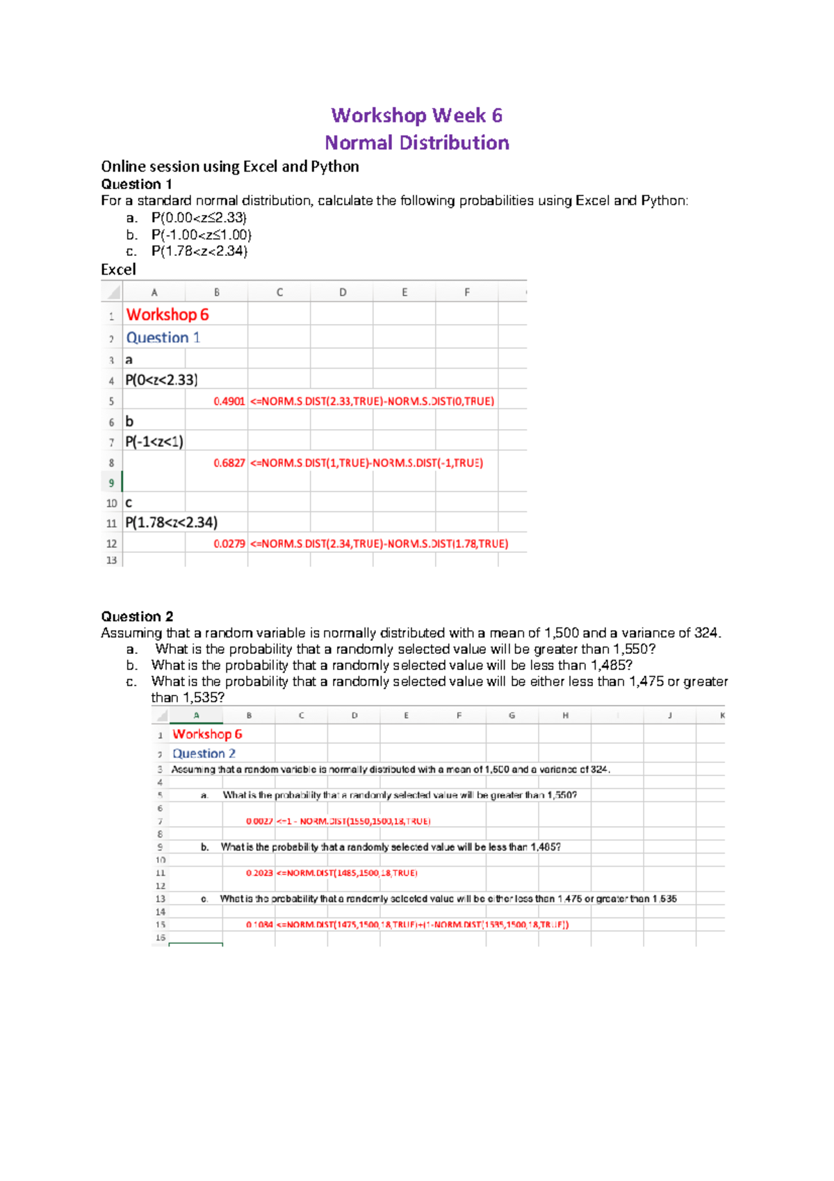 Workshop Week 6 Solutions - Workshop Week 6 Normal Distribution Online ...