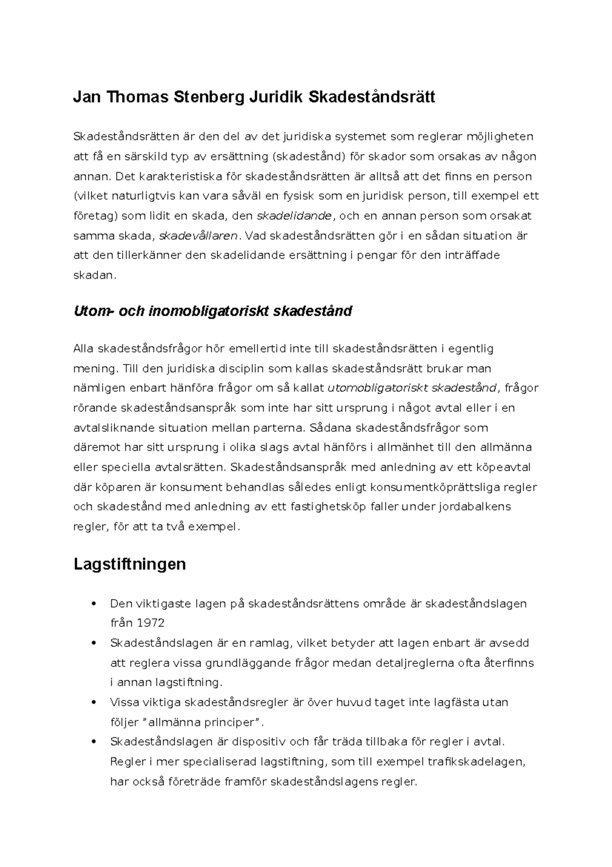 Jan Thomas Stenberg Juridik Skadeståndsrätt - Jan Thomas Stenberg ...