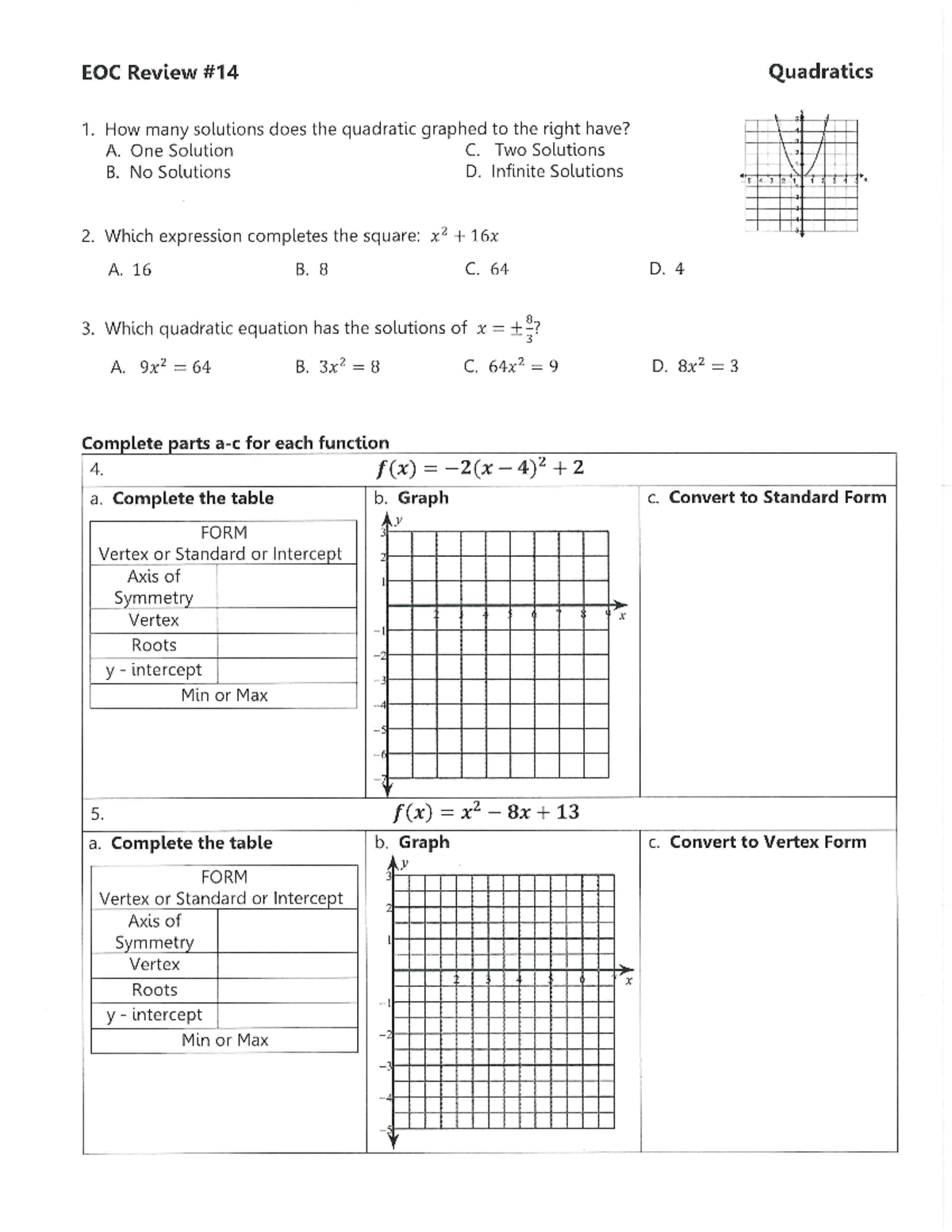 EOC 14-17 - helps with the final - EOC Review Quadratics 1. How many ...