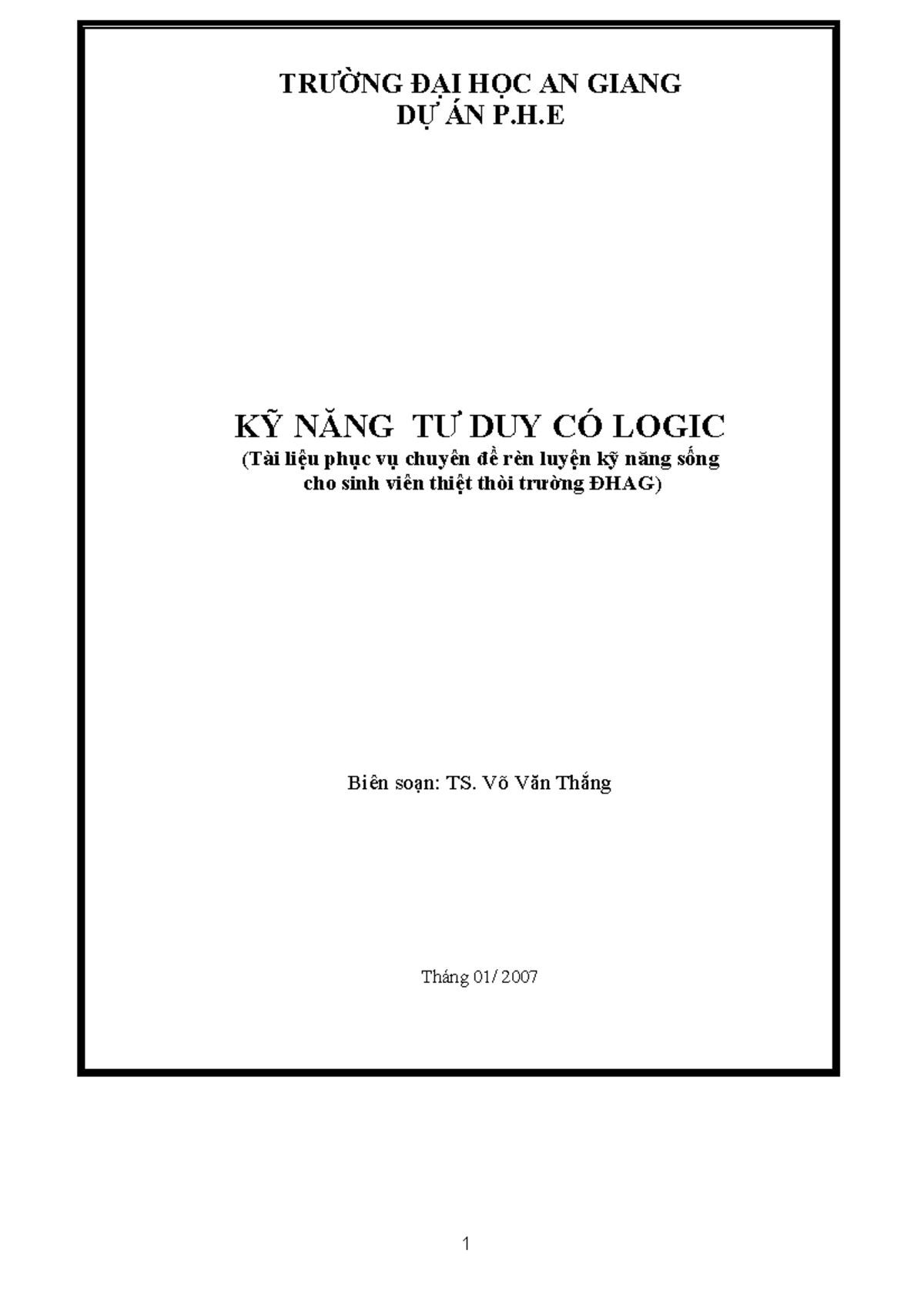 Ky nang tu duy logic - ... - TR NG I H C AN GIANG D ÁN P.H K N NG T DUY CÓ LOGIC (Tài li!u - Studocu