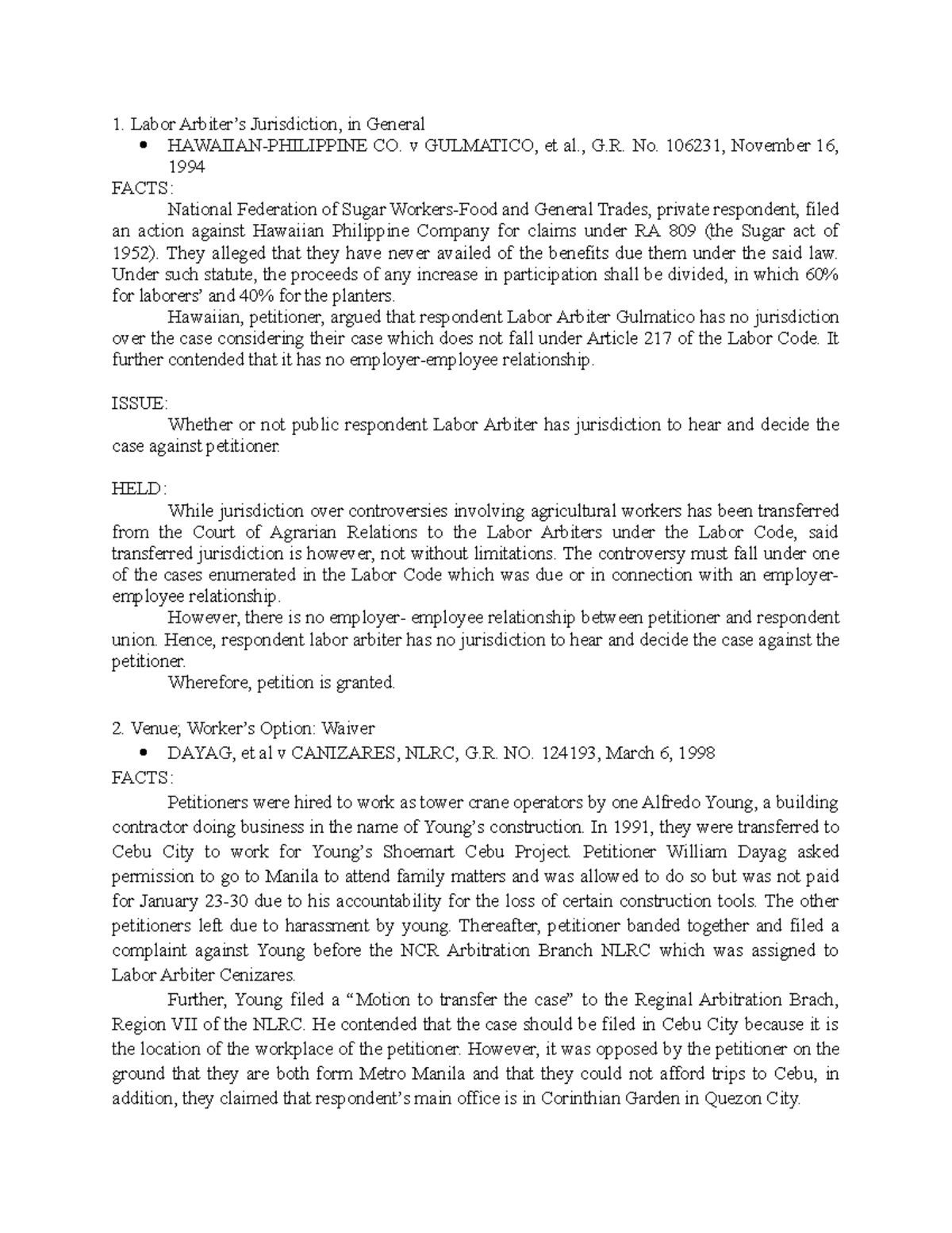 Dokumen - Here is a summary of some of the digested cases in Labor Law ...