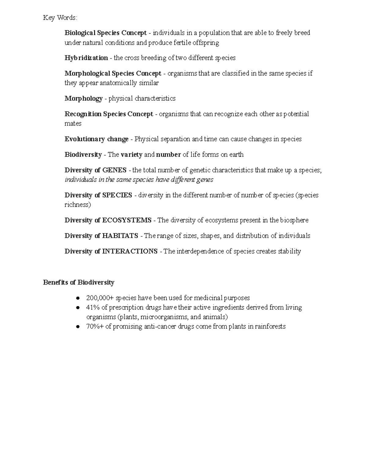 Copy of 01 Introduction to Biodiversity - Key Words: Biological Species ...