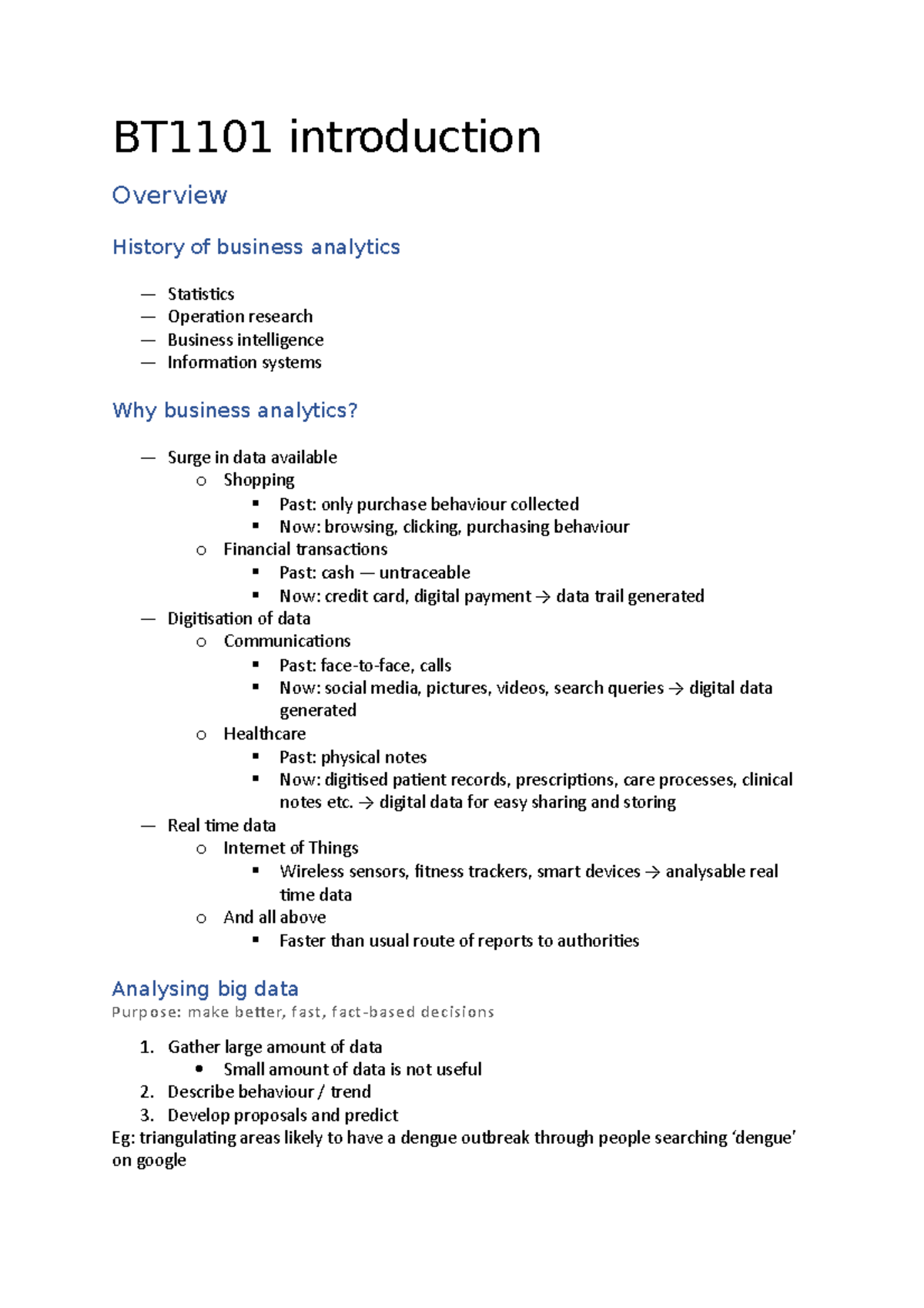 BT1101 introduction - nil - BT1101 introduction Overview History of business analytics ...