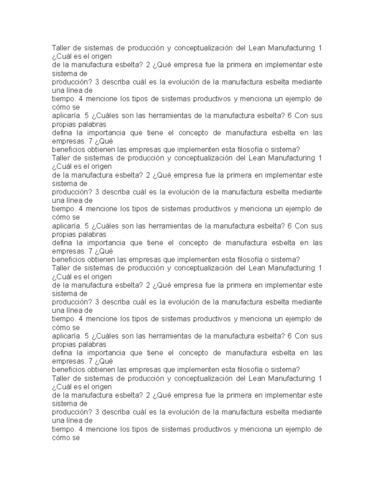 Actividad 1 - Taller de sistemas de producción y conceptualización del Lean Manufacturing ...