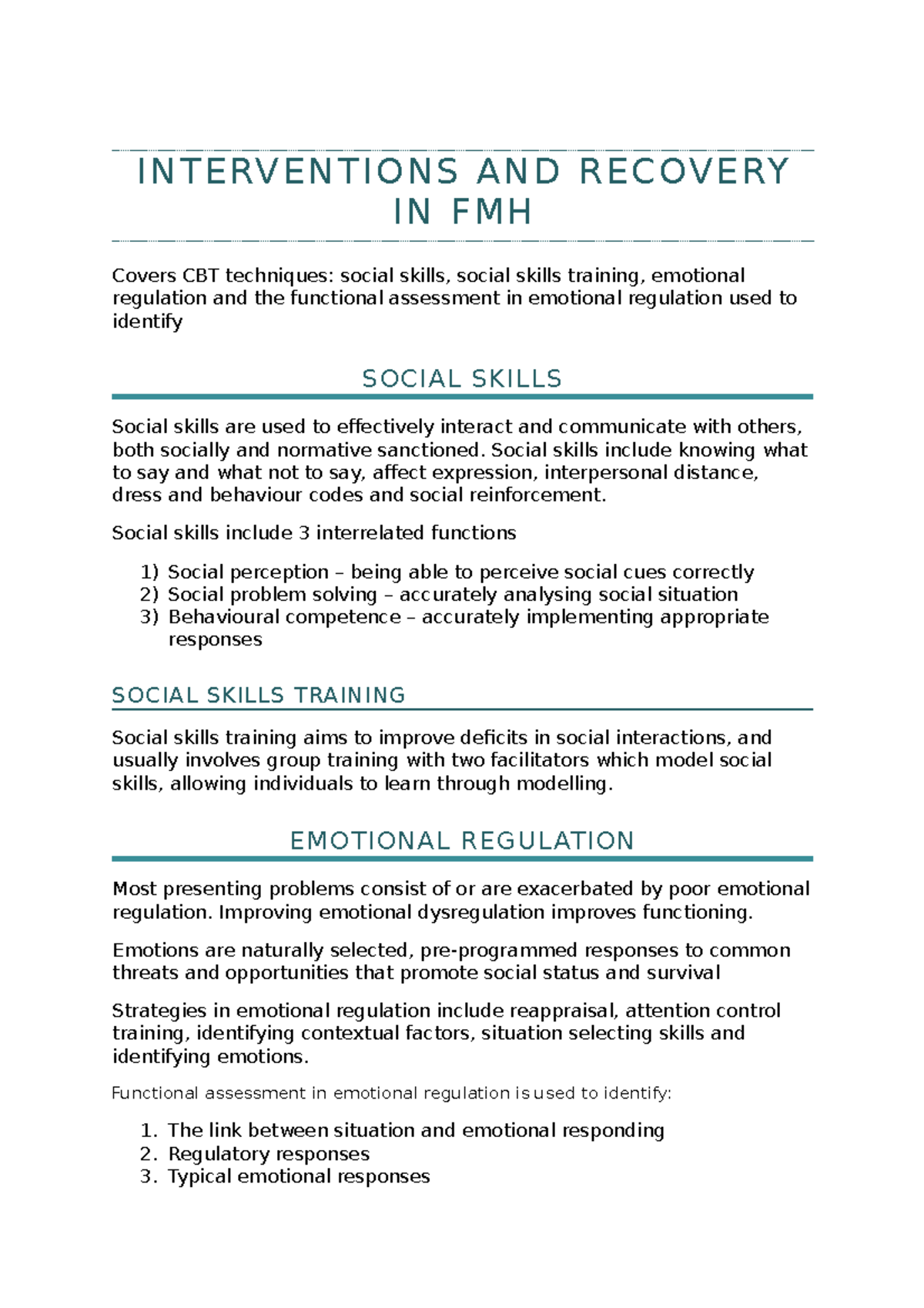 Interventions and Recovery in FMH13 - I N T E RV E N T I O N S A N D R ...