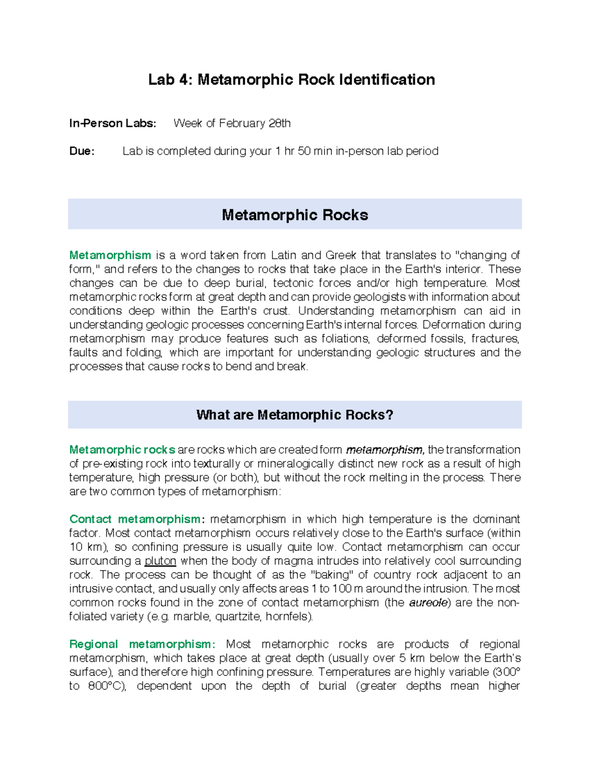 Lab 4 Pre-Lab Reading - How to identify Metamorphic Rocks - Lab 4 ...
