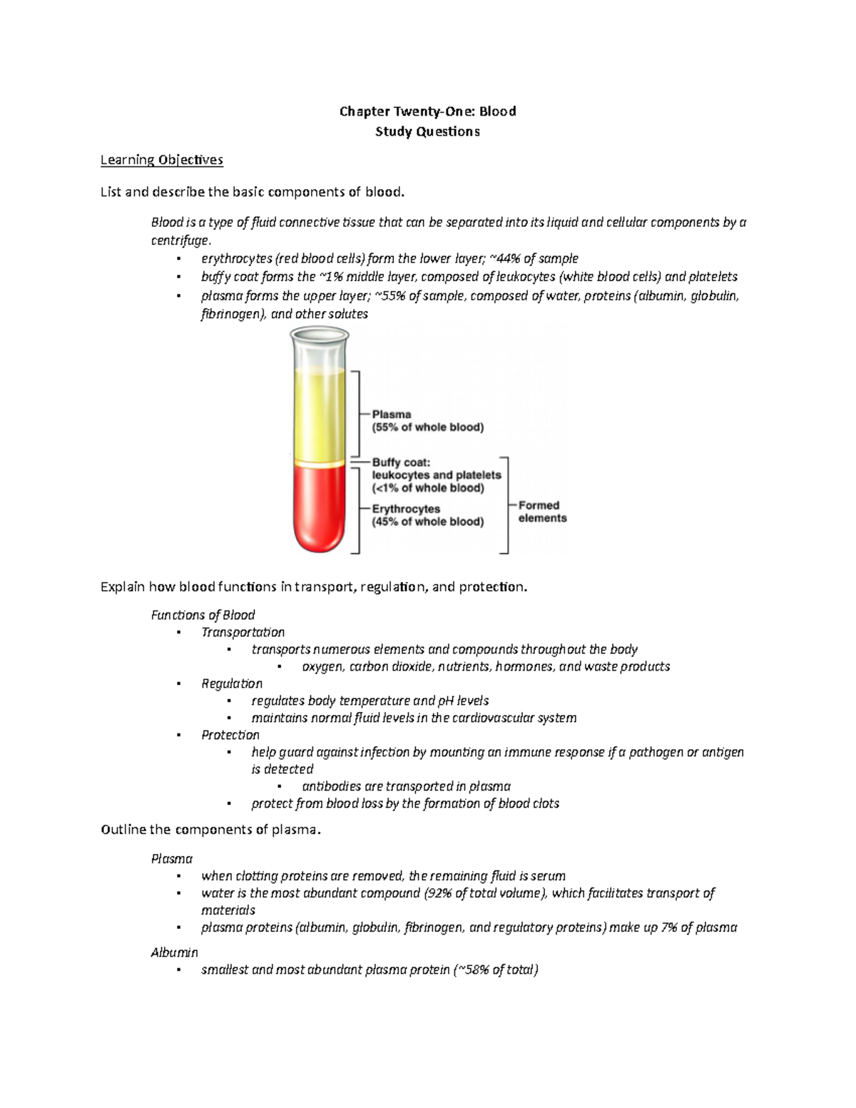 Chapter Twenty-One Notes - Blood - Chapter Twenty-One: Blood Study ...