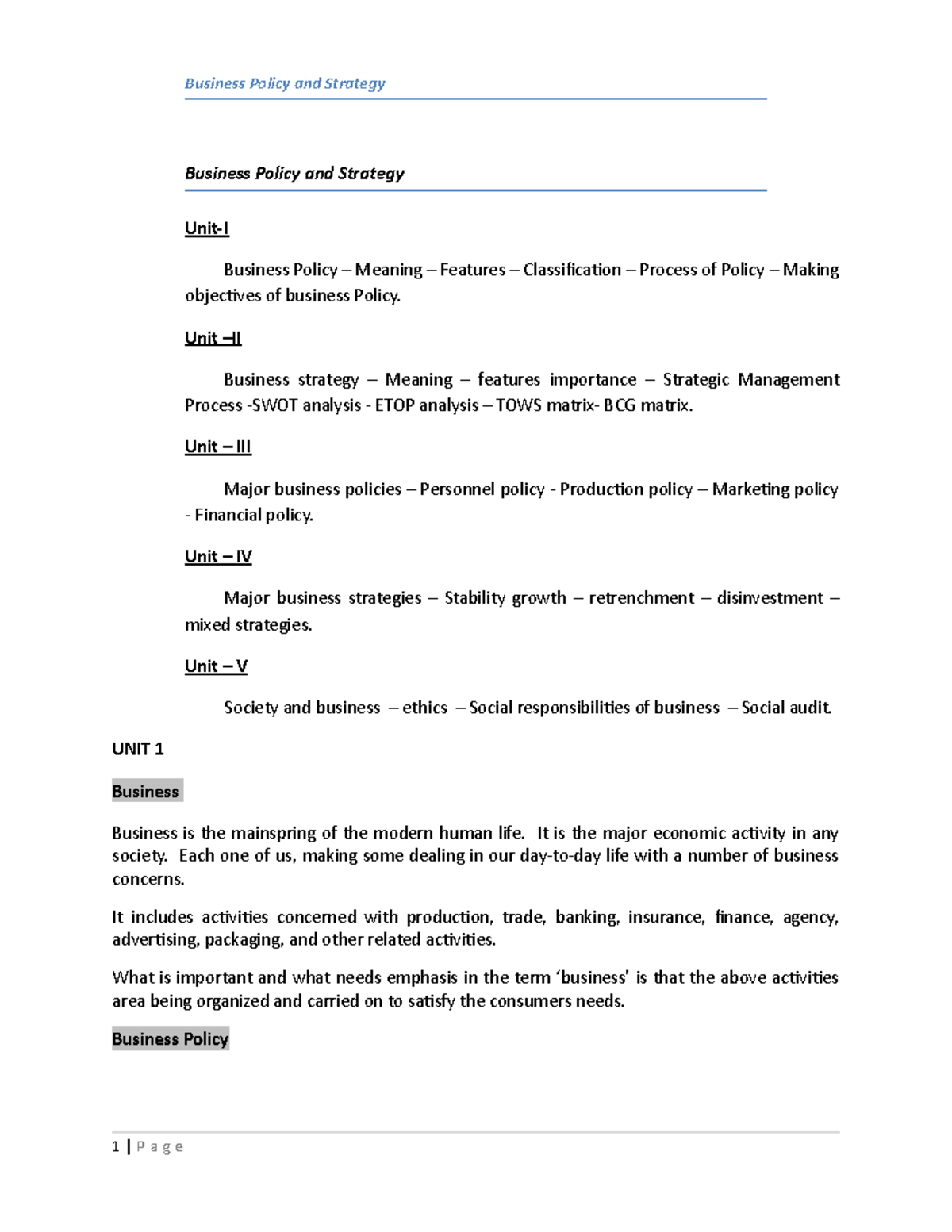 Topic 1-5 Business Policy and Strategy (50) - Business Policy and ...