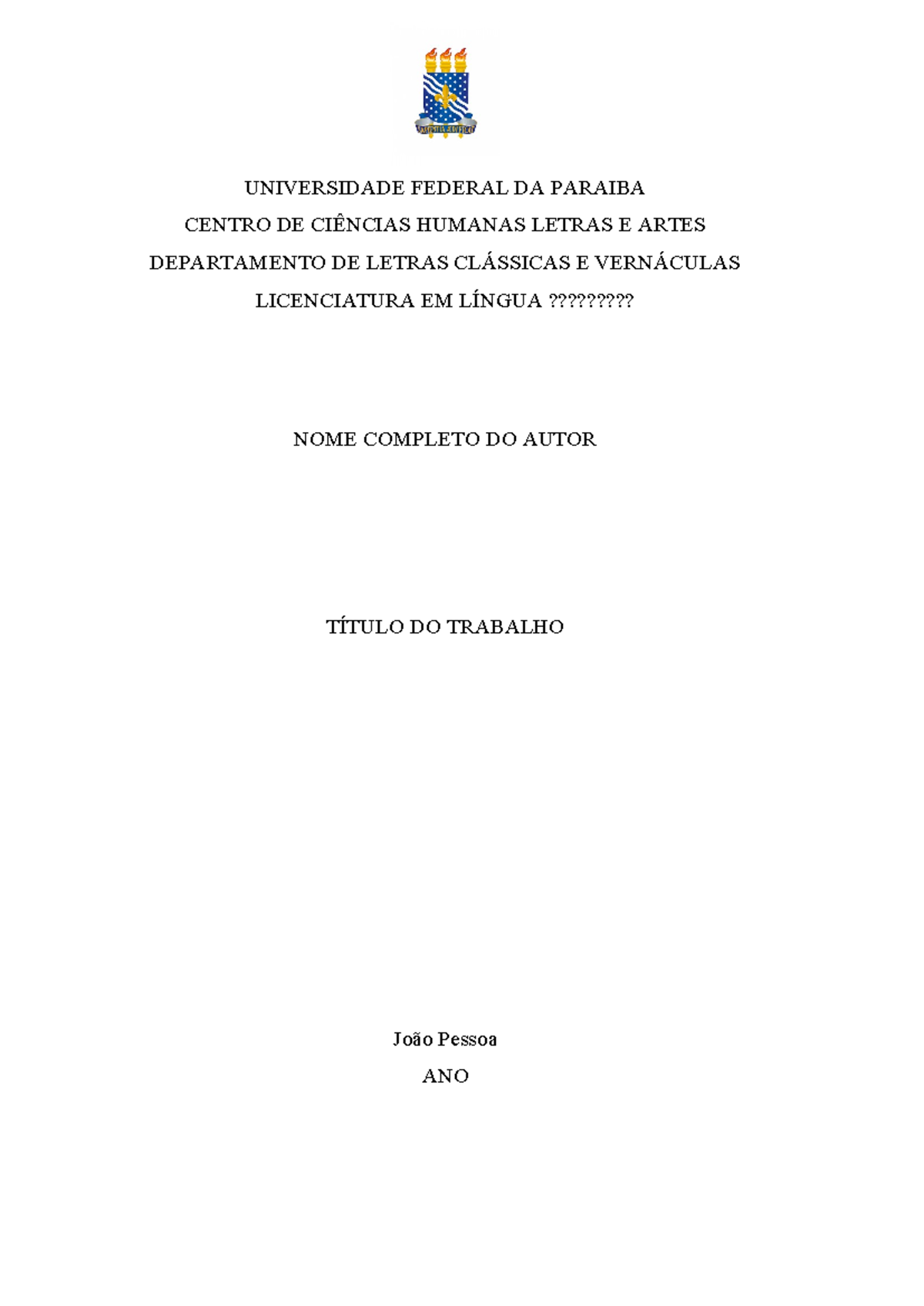 TCC modelo-de-capa - Tcc trabalho de conclusão de curso - UNIVERSIDADE FEDERAL DA PARAIBA CENTRO ...