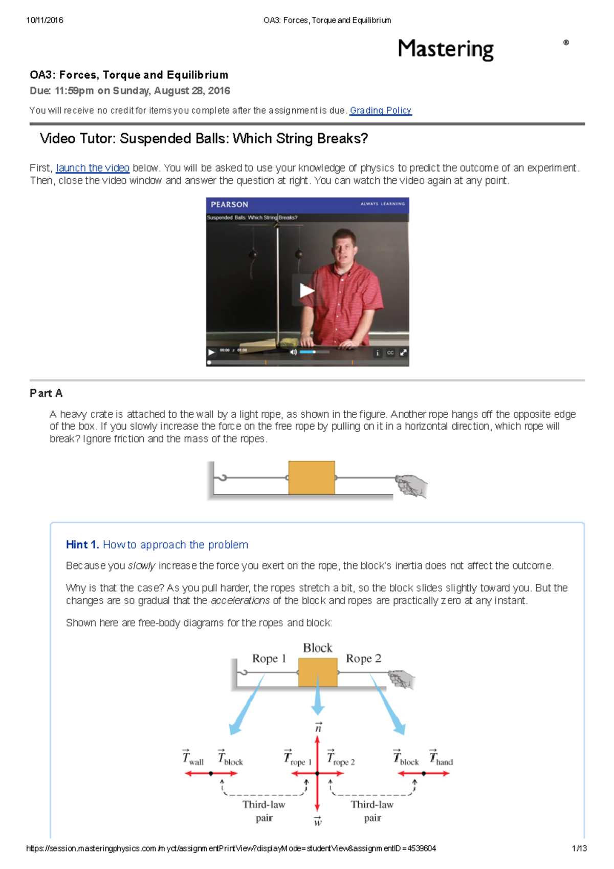 OA3 Forces, Torque and Equilibrium - Grading Policy Video Tutor ...