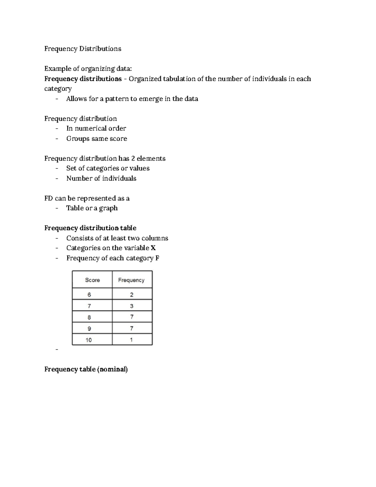 Frequency distributions notes - Frequency Distributions Example of ...