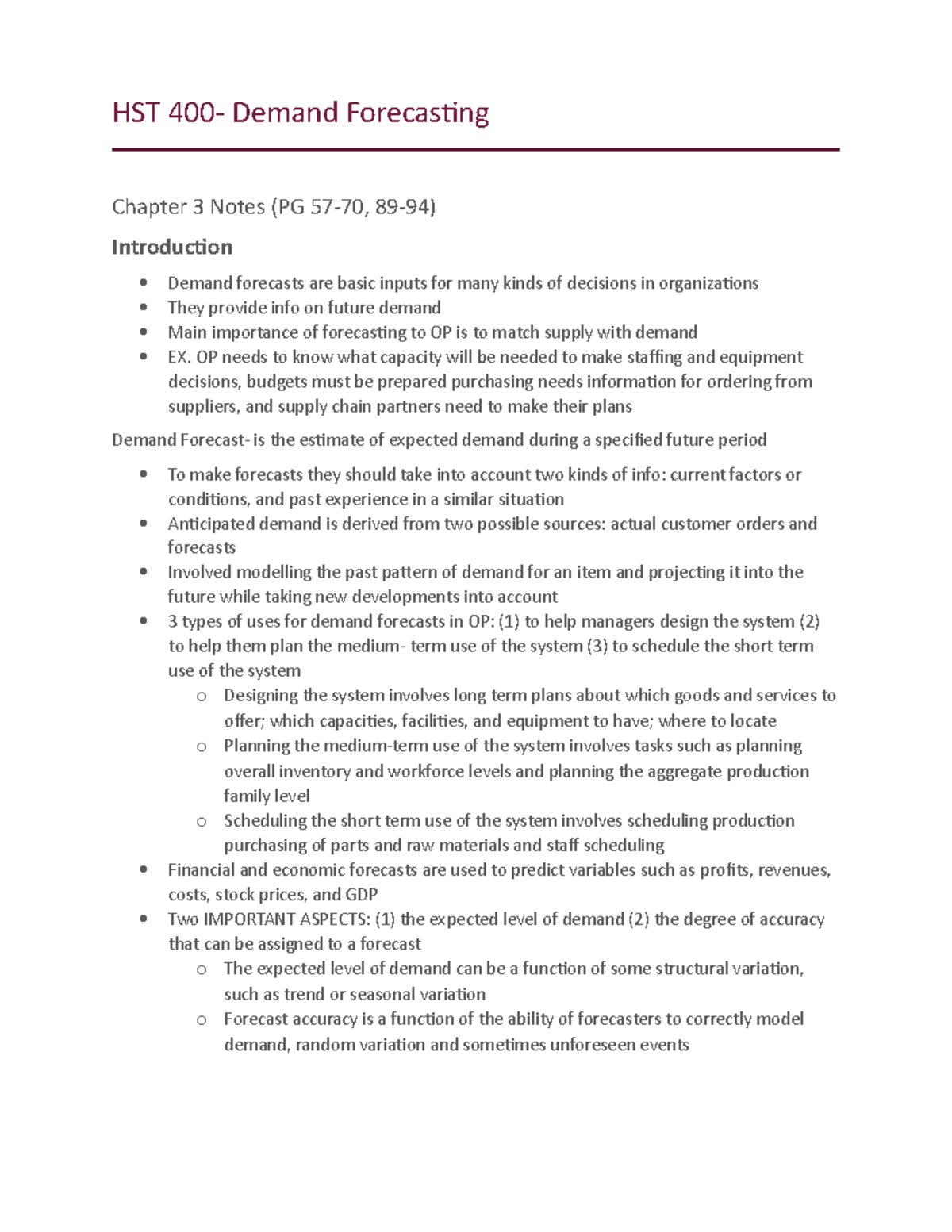 Chapter 3- Demand Forecasting - HST 400- Demand Forecasting Chapter 3 ...