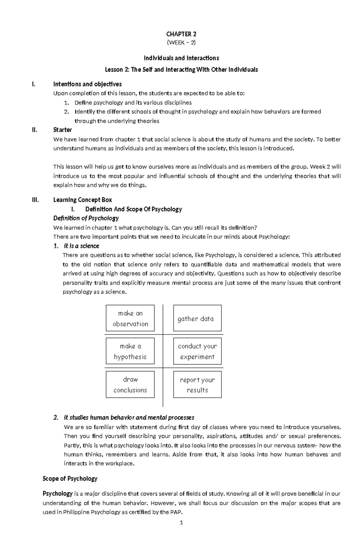DISS Chapter 2 - WEEK 2 - SOCIAL SCIENCE - CHAPTER 2 (WEEK – 2) Individuals and Interactions ...