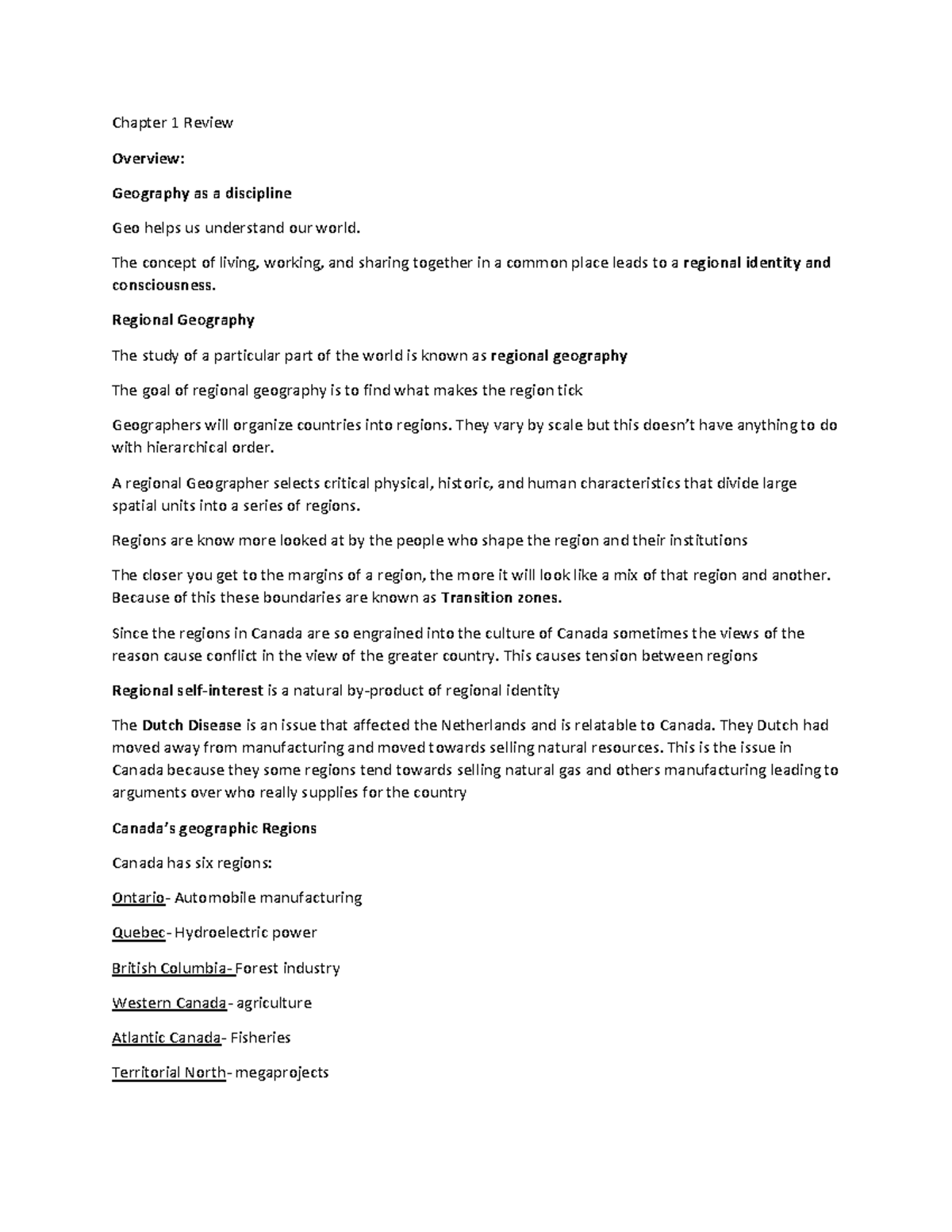 Summary Regional Geography of Canada - chapters 1-3 review - Chapter 1 ...