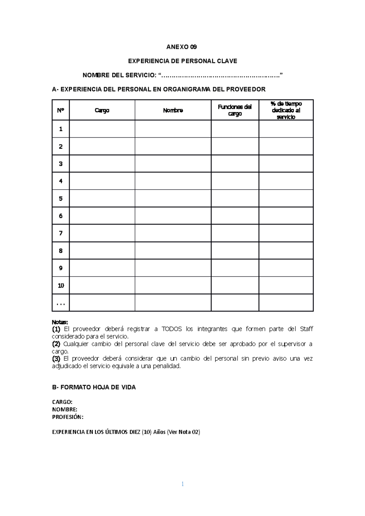 Anexo 09 Experiencia DE Personal Clave - ANEXO 09 EXPERIENCIA DE ...
