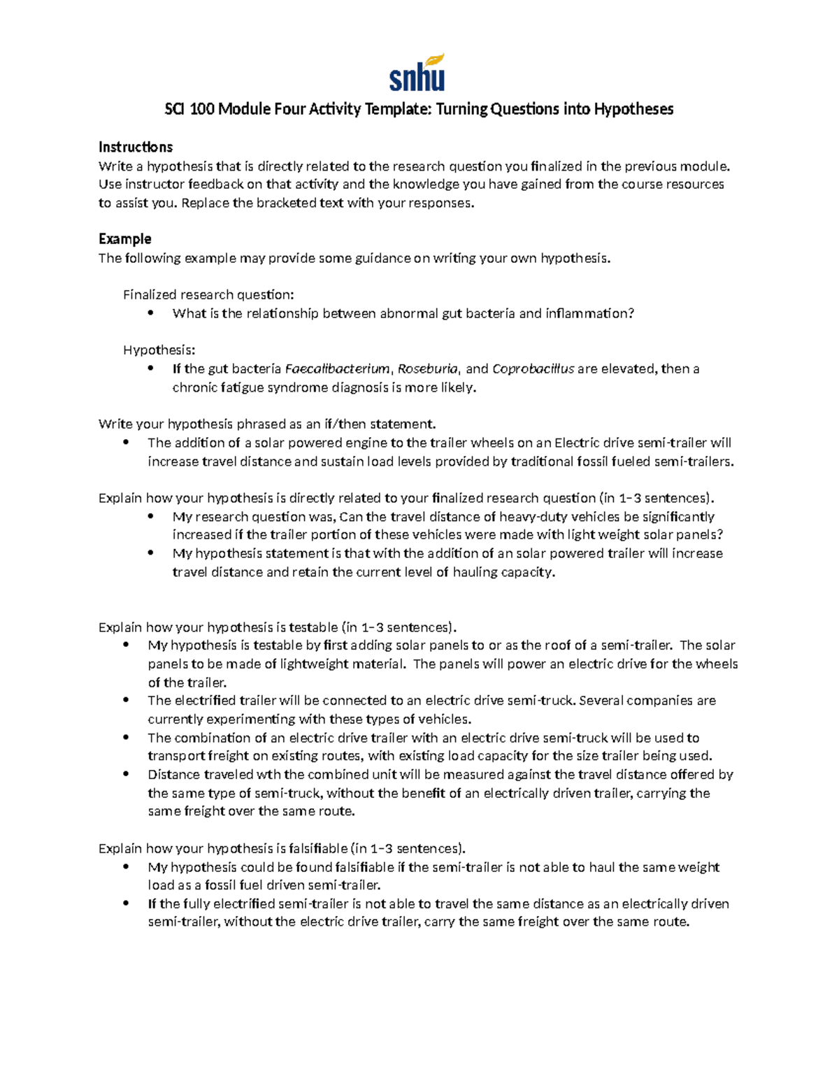 SCI 100 Module Four Activity - Use instructor feedback on that activity ...