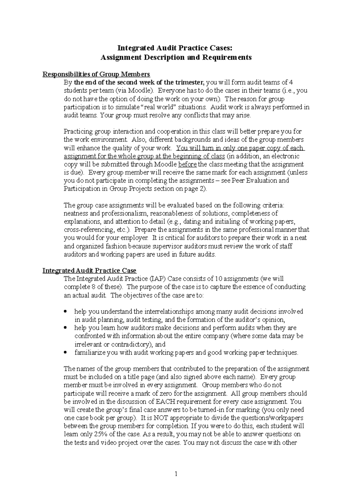 Practice Case Requirements - Integrated Audit Practice Cases ...