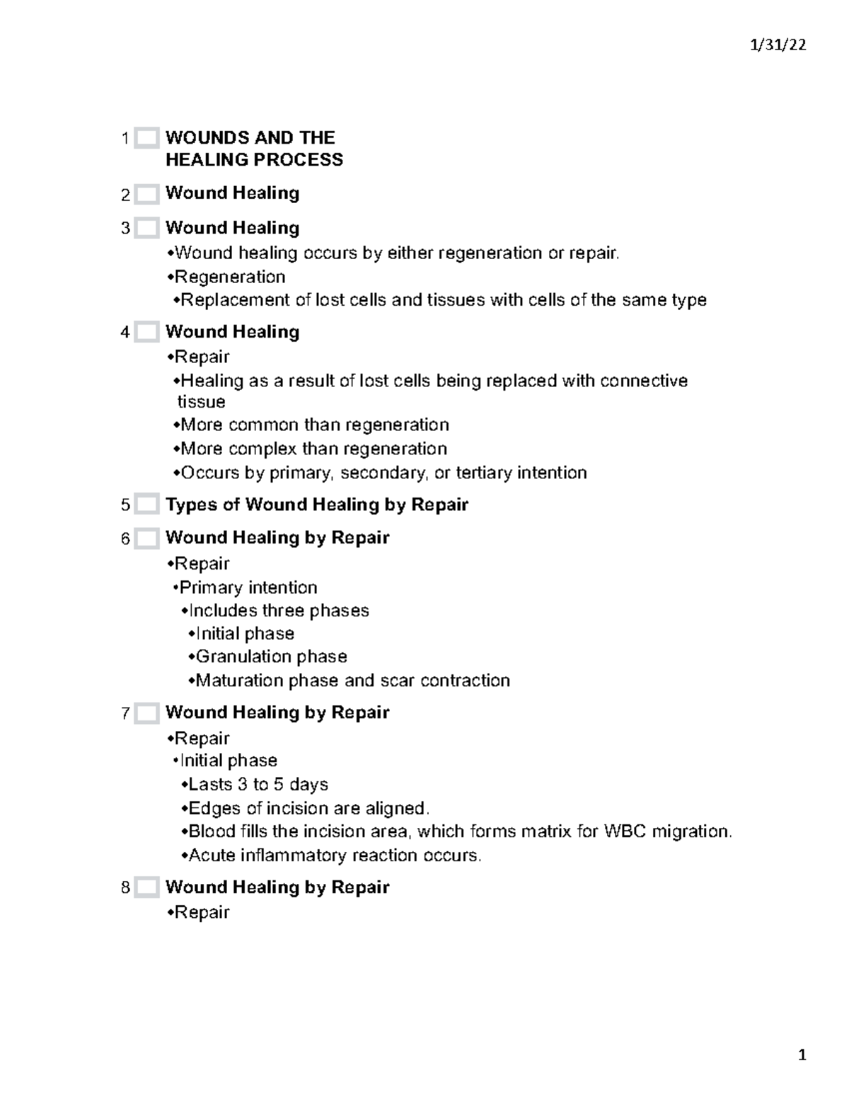 Wound and Healing Outline - WOUNDS AND THE HEALING PROCESS Wound ...