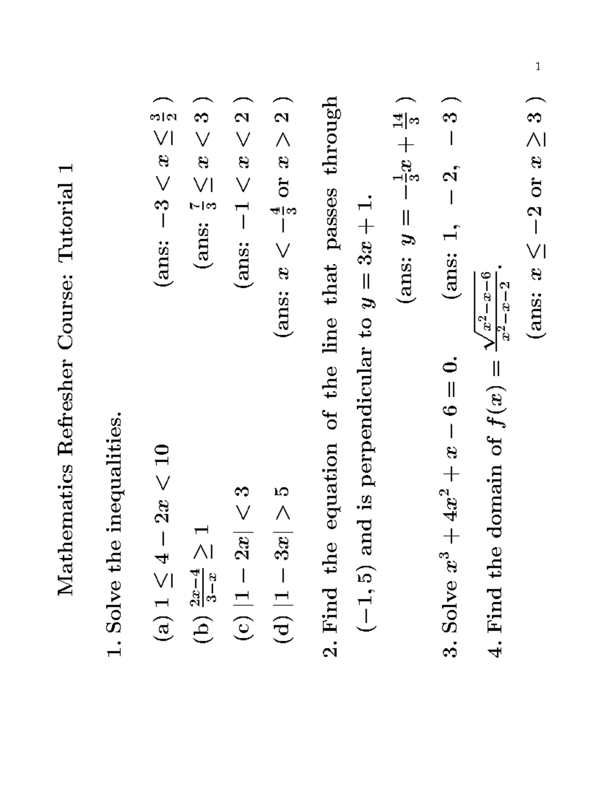 Math refresher course T1 - 1 Mathematics Refresher Course: Tutorial 11 ...