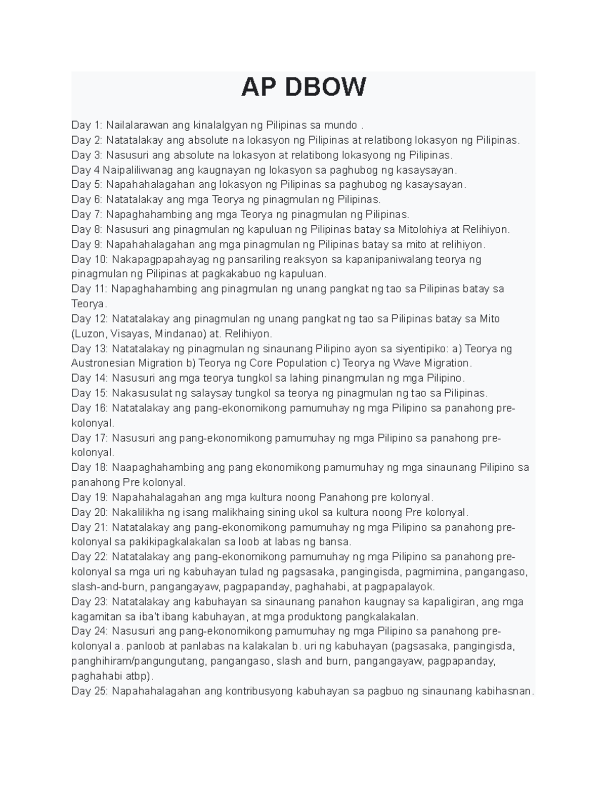 AP DBOW - HEHEHEHEHHEE - AP DBOW Day 1: Nailalarawan ang kinalalgyan ng Pilipinas sa mundo. Day ...