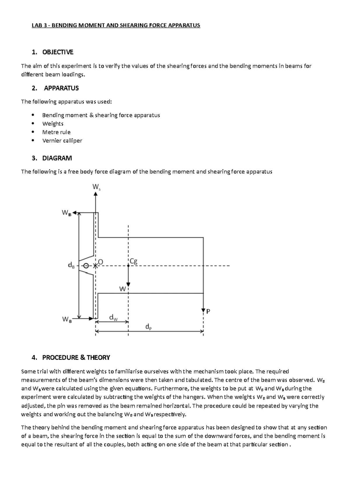 LAB 3 - LAB 3 - BENDING MOMENT AND SHEARING FORCE APPARATUS 1 ...