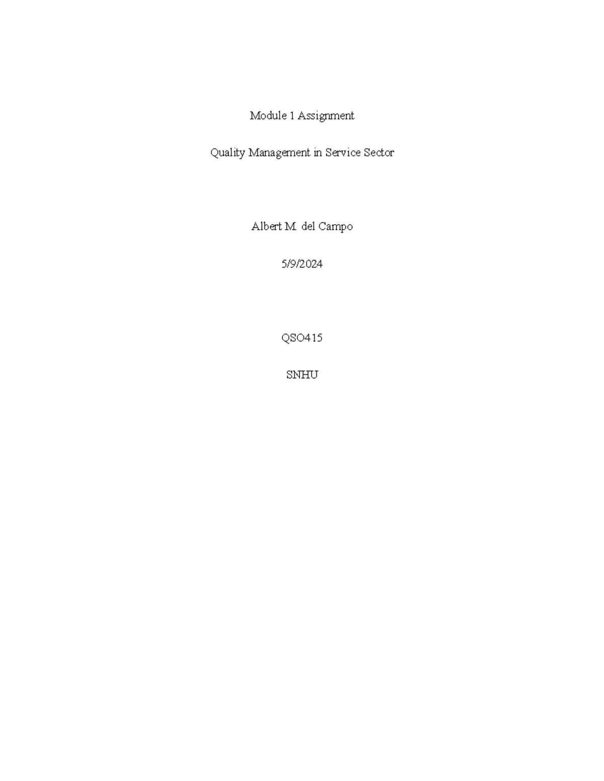 Short Paper 1-2 - Module 1 Assignment Quality Management in Service ...