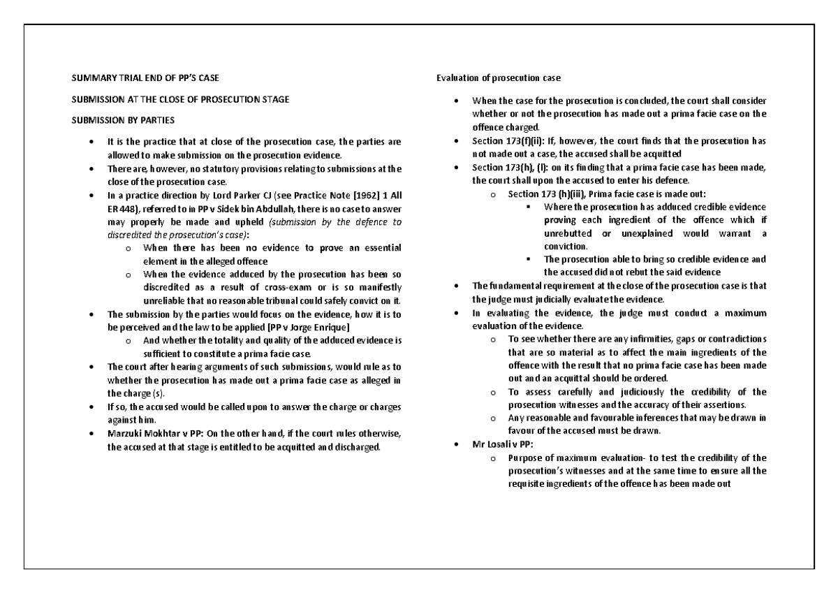 Summary Trial END OF PP - SUMMARY TRIAL END OF PP’S CASE SUBMISSION AT ...