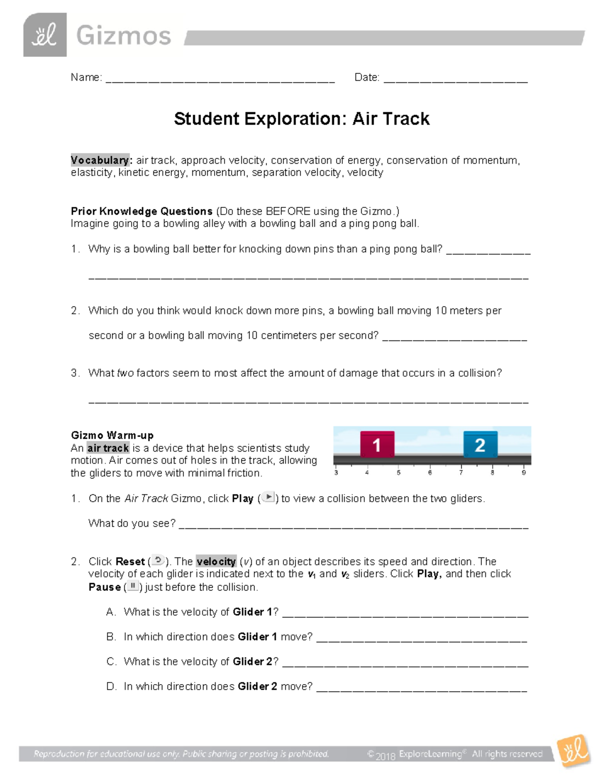 Air Track SE - Name: ______________________________________ Date